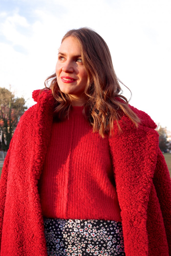 Red Teddy Coat - Fashion Blog Heartfelt Hunt by Marie Mehta